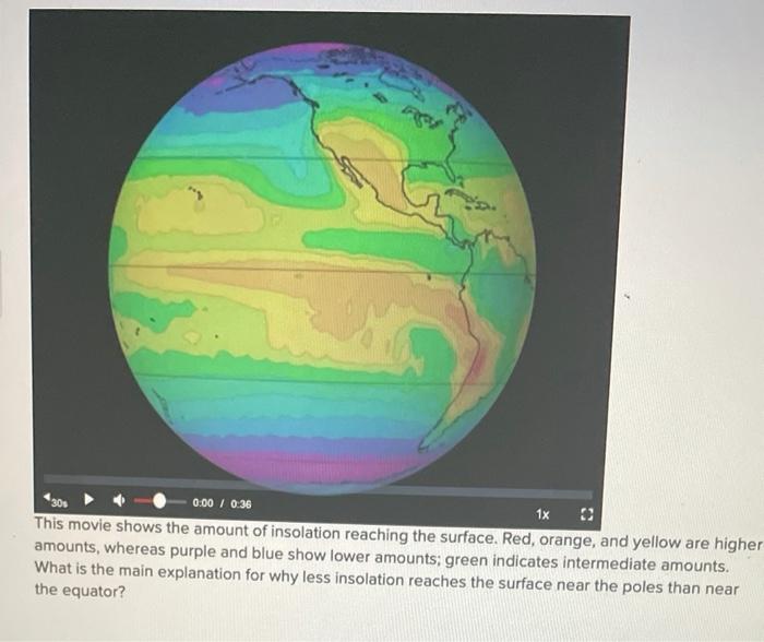 Solved 0:00 10:36 This movie shows the amount of insolation | Chegg.com