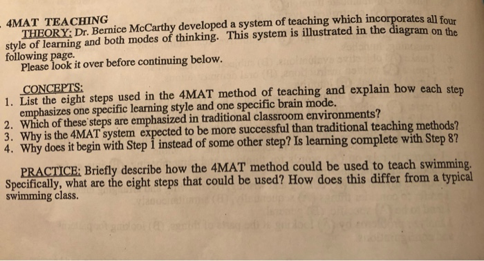 4MAT TEACHING THEORY: Dr. Bernice McCarthy developed | Chegg.com