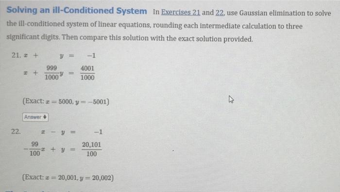 Solved Solving an ill-Conditioned System In Exercises 21 and | Chegg.com