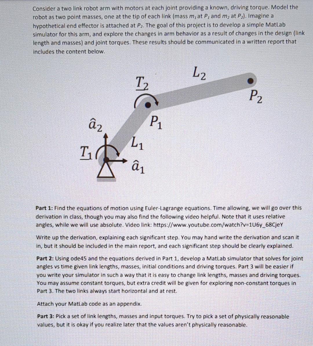 Consider a two link robot arm with motors at each | Chegg.com