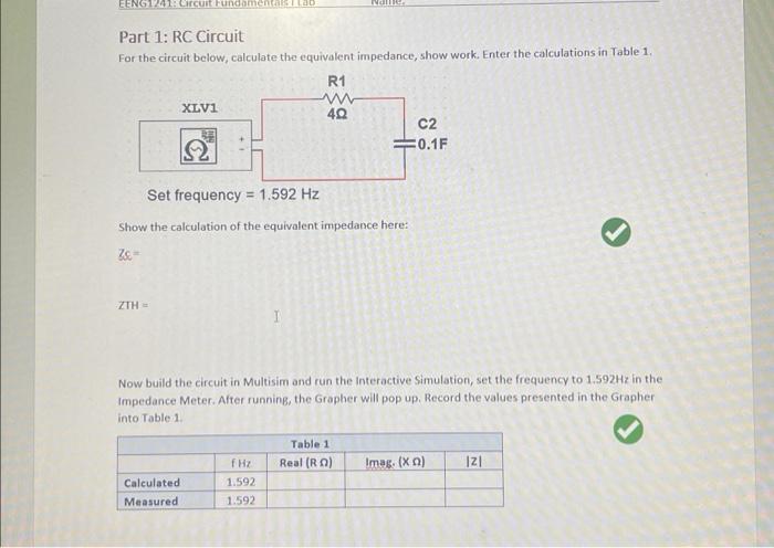 Solved Part 1: RC Circuit For the circuit below, calculate | Chegg.com