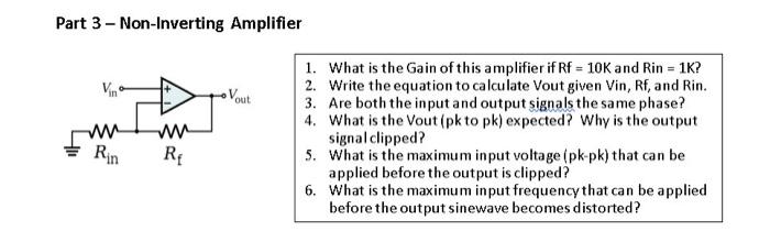 Solved Part 3 - Non-Inverting Amplifier Vin ww = Rin RE Vout | Chegg.com