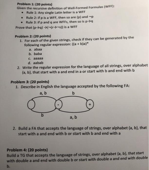 Solved Problem 1: (20 points) Given the recursive definition | Chegg.com