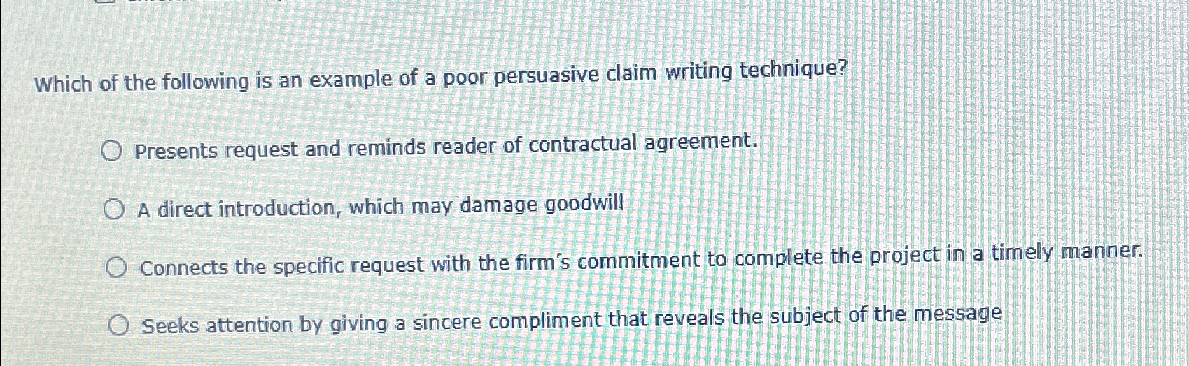 Solved Which of the following is an example of a poor | Chegg.com