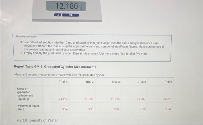 Solved Report Table GM.4: Part II Calculations Density | Chegg.com