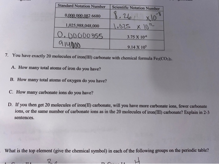 Solved Standard Notation Number Scientific Notation Number | Chegg.com