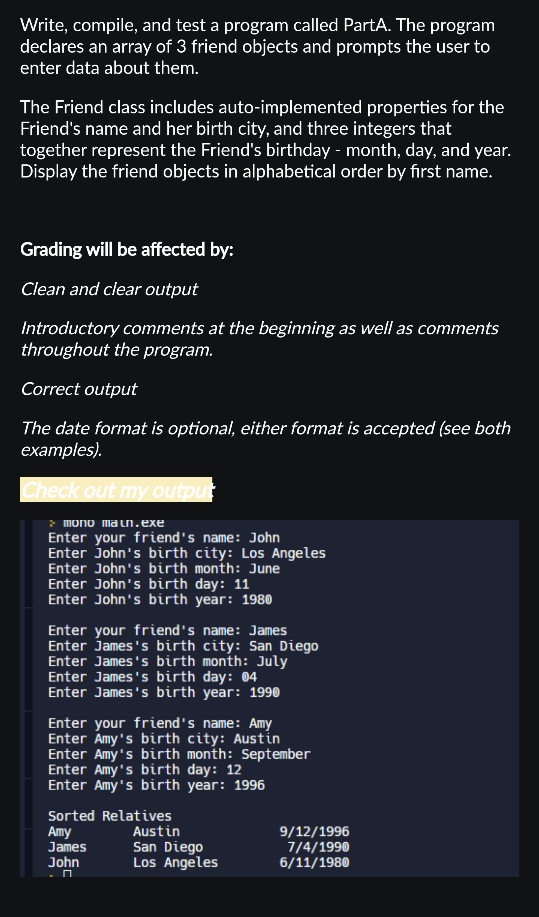 Solved Write Compile And Test A Program Called Parta The 