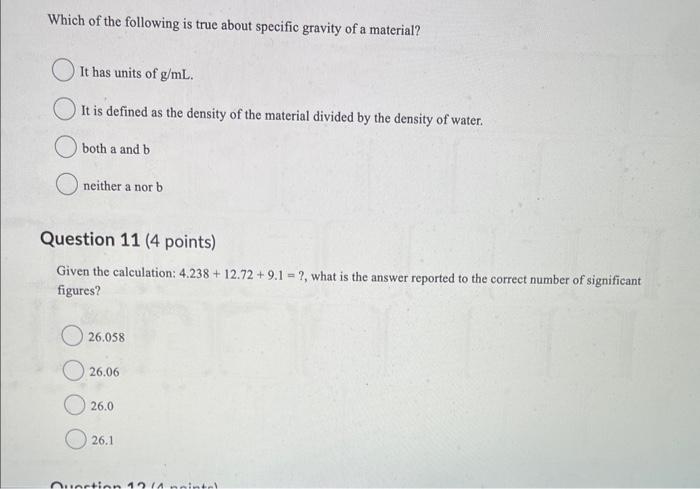 Solved Which of the following is true about specific gravity | Chegg.com