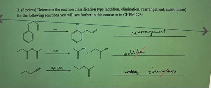 Solved 3. (6 points) Determine the reaction classification | Chegg.com Solved 3. (6 points) Determine the reaction classification | Chegg.com