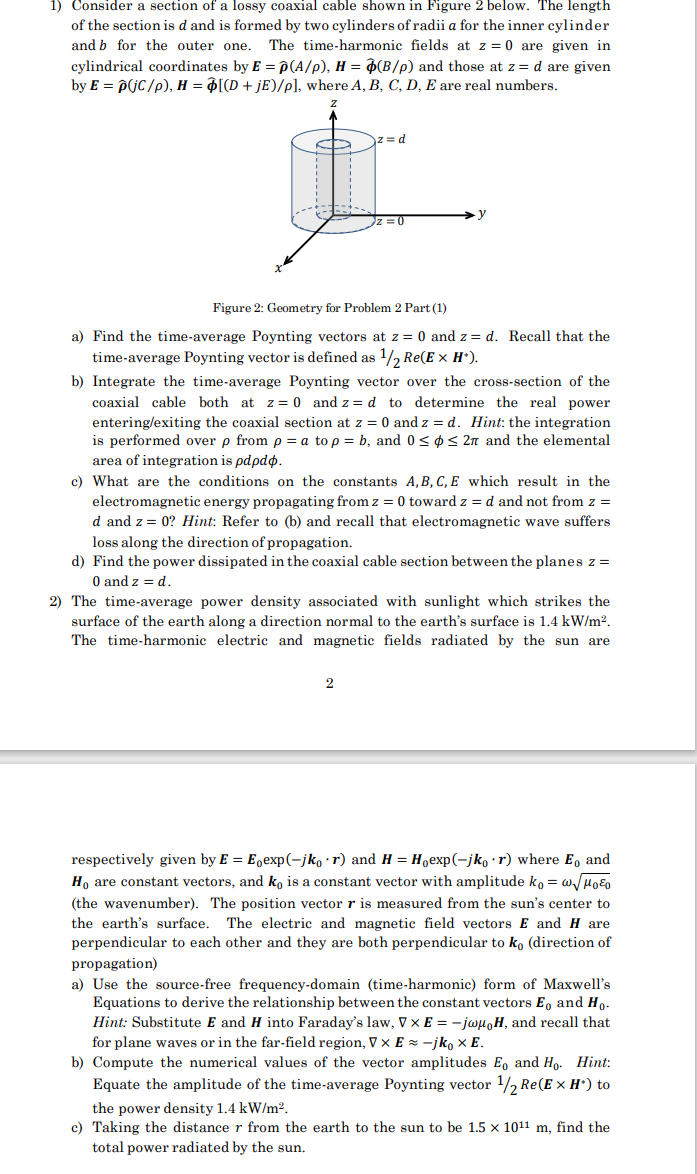 Solved Consider a section of a lossy coaxial cable shown in | Chegg.com