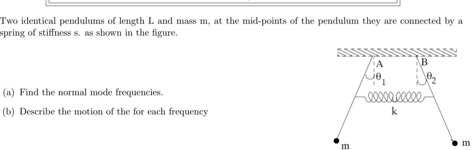 Solved Two identical pendulums of length L and mass m, at | Chegg.com