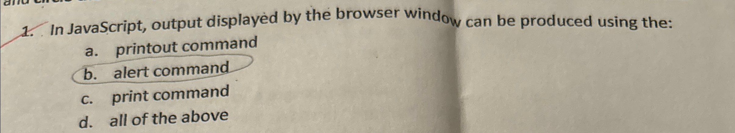 Solved In JavaScript, output displayed by the browser window | Chegg.com