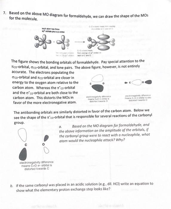 Solved 7. Based on the above MO diagram for formaldehyde, we | Chegg.com