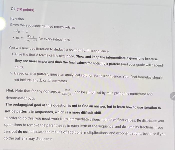 Solved Iteration Given the sequence defined recursively as - | Chegg.com