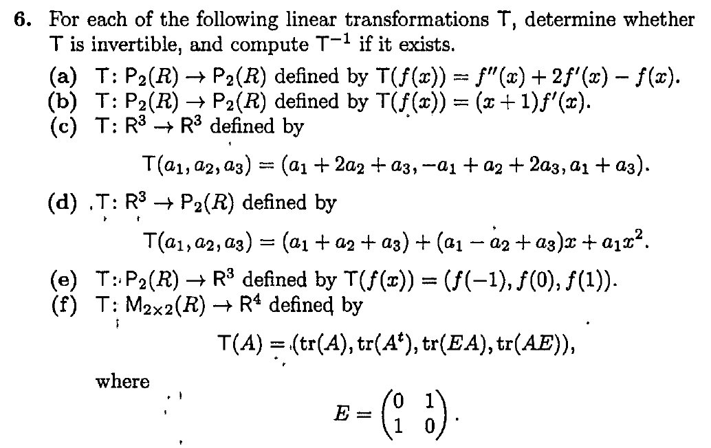 For each of the following linear transformations T, | Chegg.com