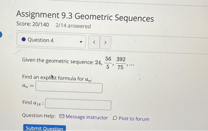 Solved Assignment 9 3 Geometric Sequences Score 20 140 2 14