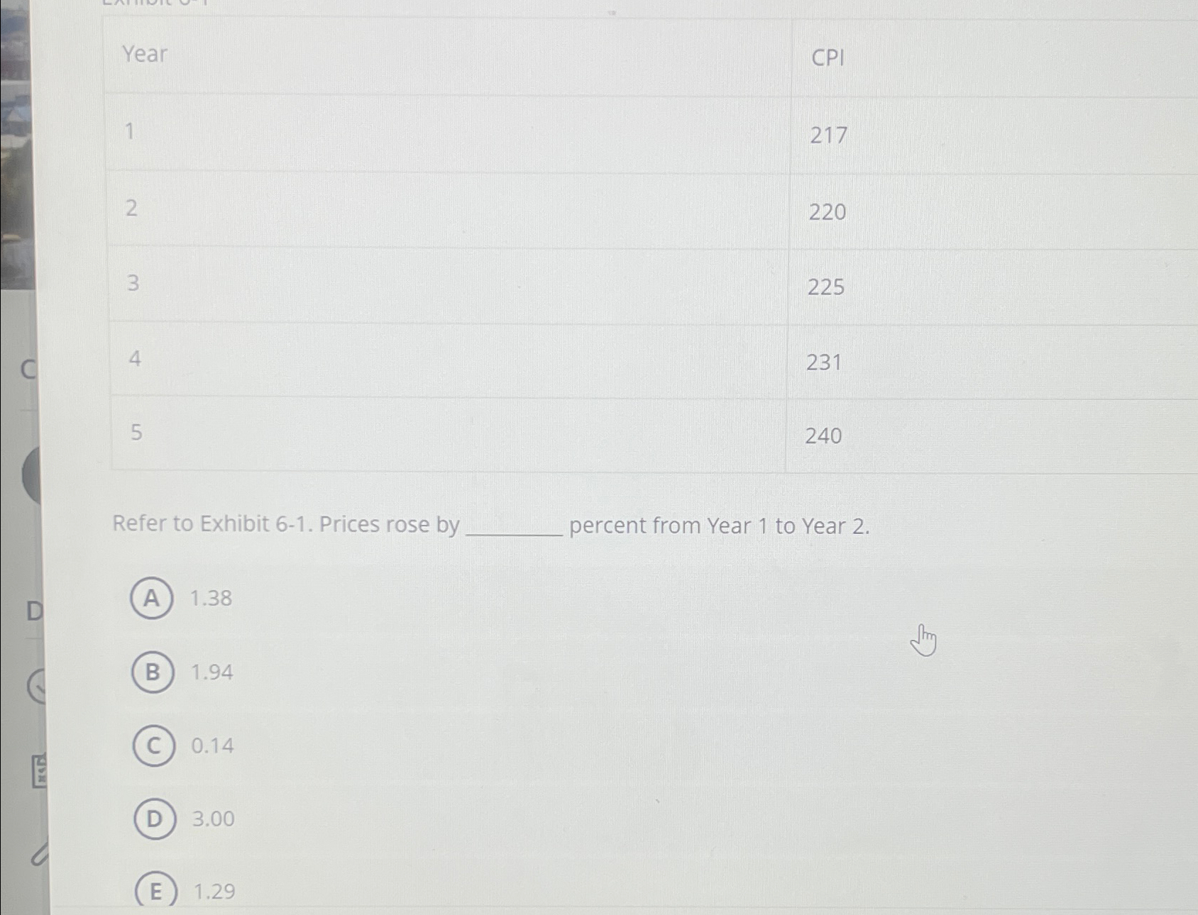 Solved YearCPI12172220322542315240Refer to Exhibit 6-1. | Chegg.com