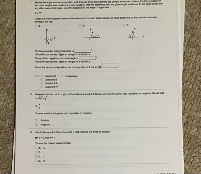 Solved 1. Sketch the angle in standard position and draw an | Chegg.com