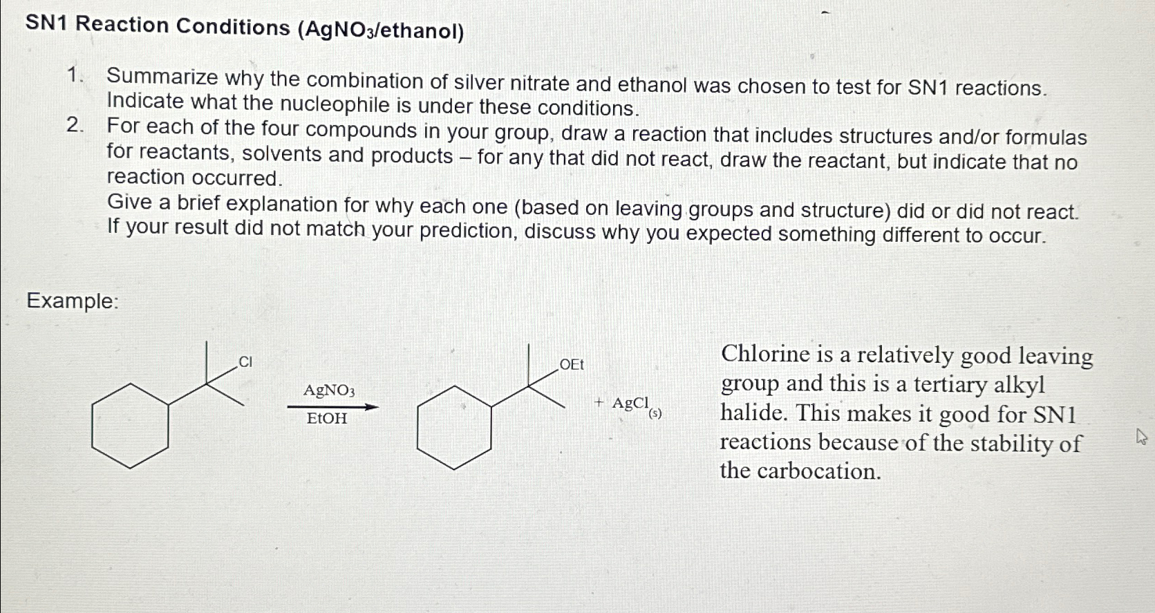 Solved SN1 ﻿Reaction Conditions ( ﻿AgNO3? ﻿ethanol)Summarize | Chegg.com