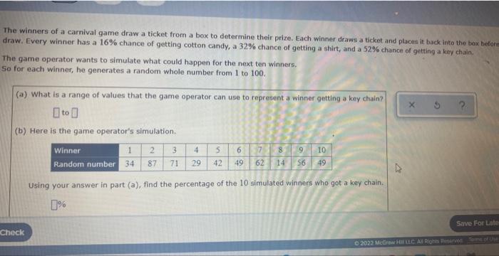 Solved The winners of a carnival game draw a ticket from a | Chegg.com