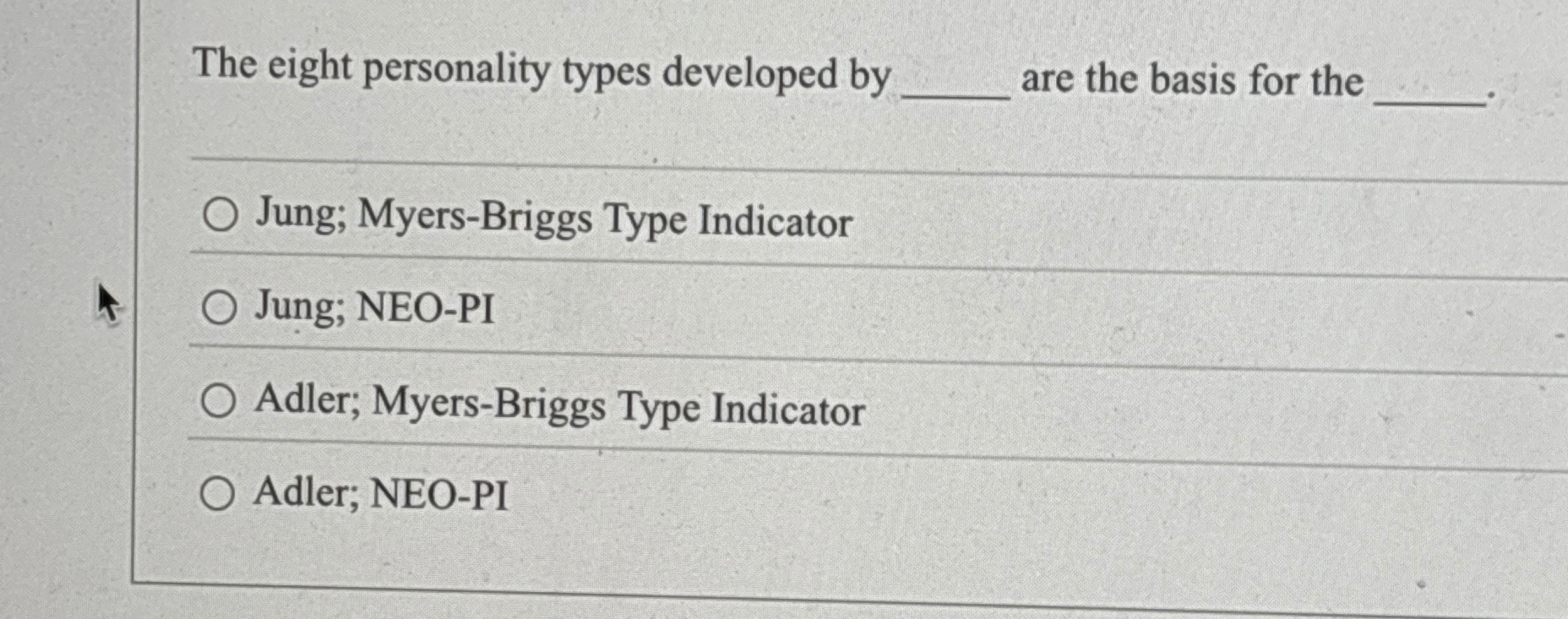 Solved The eight personality types developed by q, ﻿are the | Chegg.com