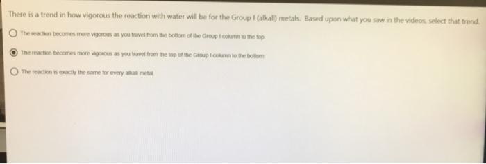 There is a trend in how vigorous the reaction with | Chegg.com