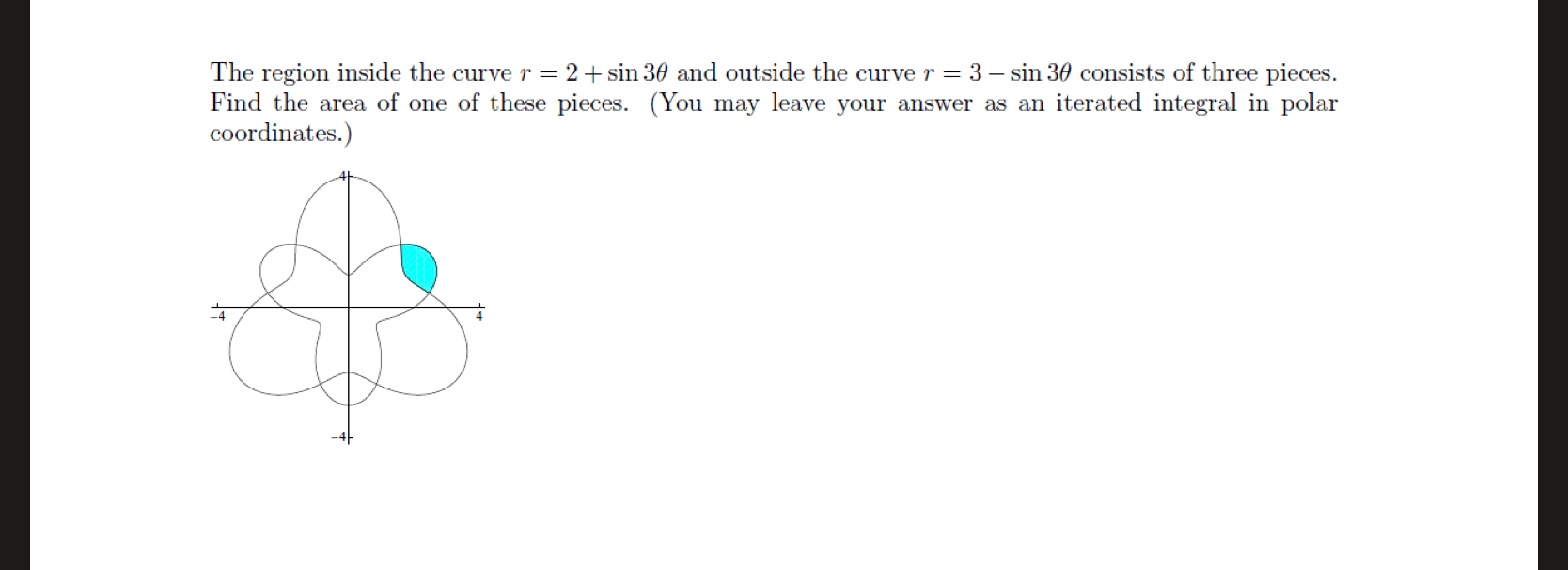 Solved The region inside the curve r=2+sin3θ ﻿and outside | Chegg.com