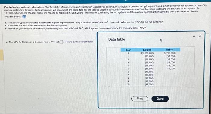 Solved (Equivalent annual cost caleulation) The Temploton | Chegg.com
