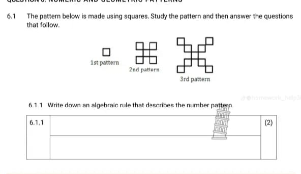 Solved 6.1 ﻿The pattern below is made using squares. Study | Chegg.com