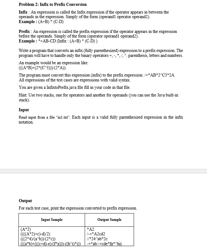 Solved Problem 2 Infix To Prefix Conversioninfix An 