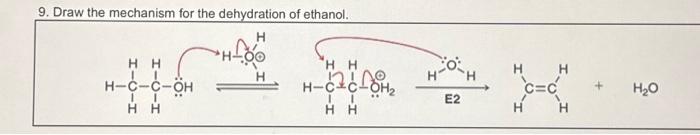 Solved 9. Draw the mechanism for the dehydration of ethanol. | Chegg.com