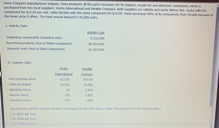 Solved Fame Company manufactures engines. Fame produces all | Chegg.com