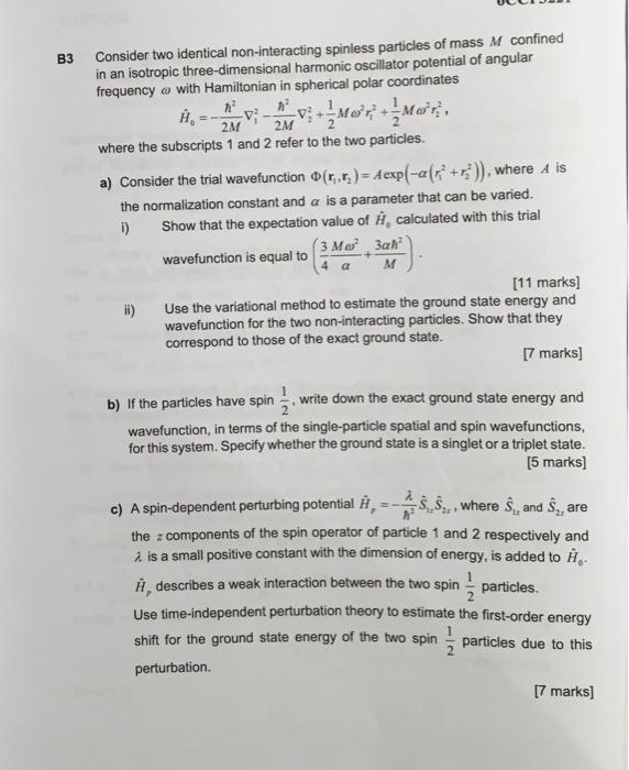 Solved B3 2M 2M Consider two identical non-interacting | Chegg.com