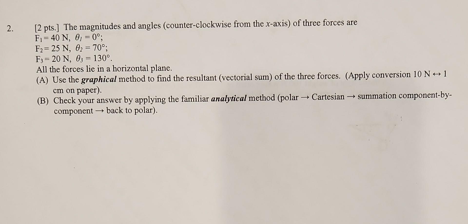 Solved [2 pts.] The magnitudes and angles (counter-clockwise | Chegg.com