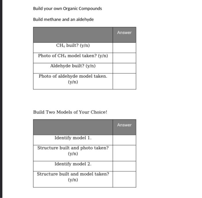 Solved Build your own Organic Compounds Build methane and an | Chegg.com