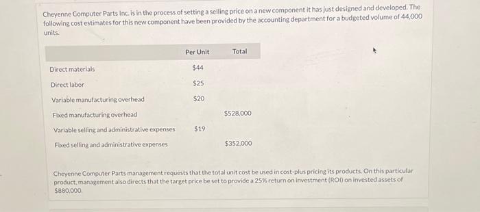 Solved Cheyenne Computer Parts Inc. is in the process of | Chegg.com
