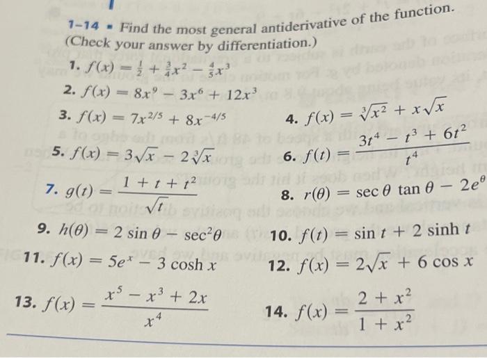 Solved 1-14 = Find the most general antiderivative of the | Chegg.com