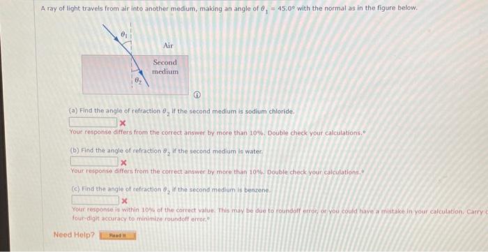 Solved A ray of light travels from air into another medium, | Chegg.com