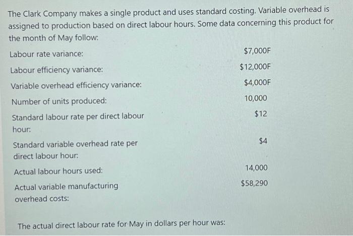 Solved The Clark Company makes a single product and uses | Chegg.com