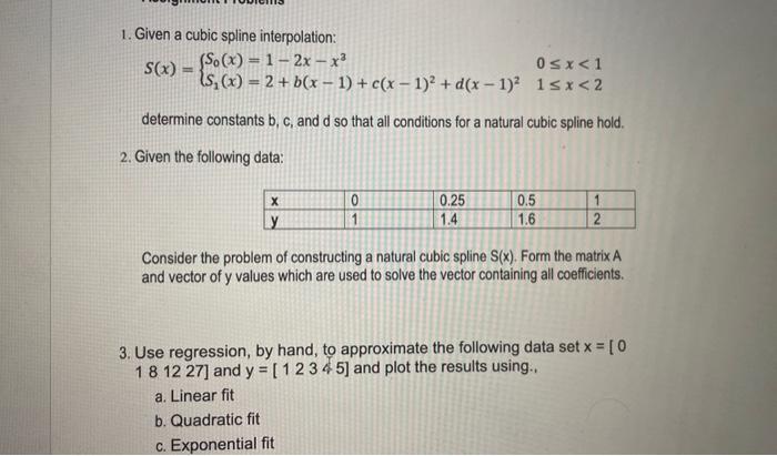 Solved 1. Given a cubic spline interpolation: | Chegg.com