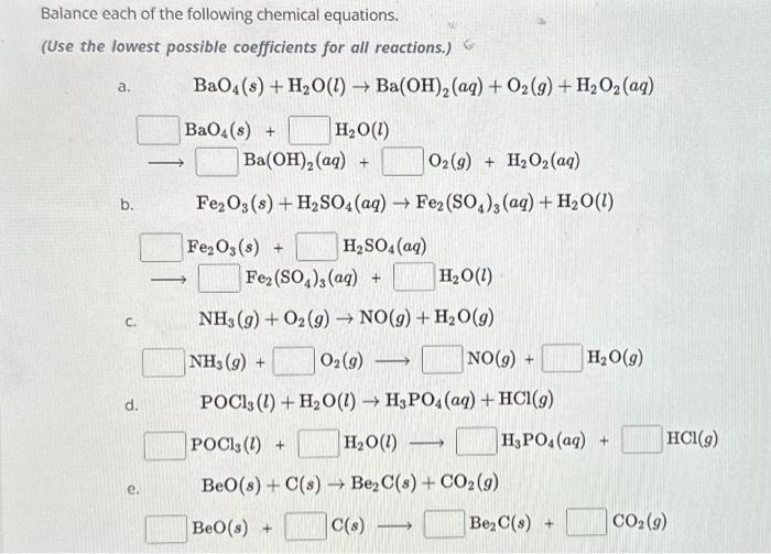 Solved Balance each of the following chemical equations. | Chegg.com