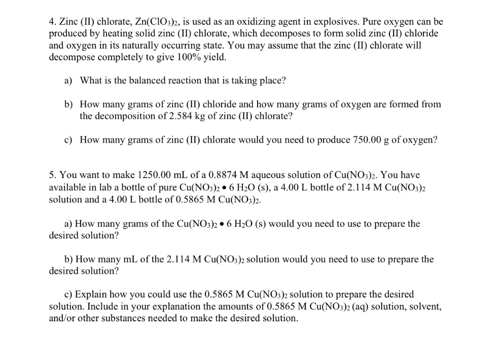 Solved Zinc (II) ﻿chlorate, Zn(ClO3)2, ﻿is used as an | Chegg.com