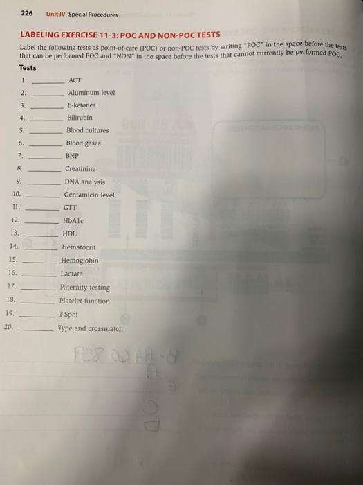 Solved LABELING EXERCISE 11-3: POC AND NON-POCTESTS Label | Chegg.com