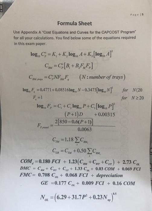 Page 15 Formula Sheet Use Appendix A Cost Equations | Chegg.com