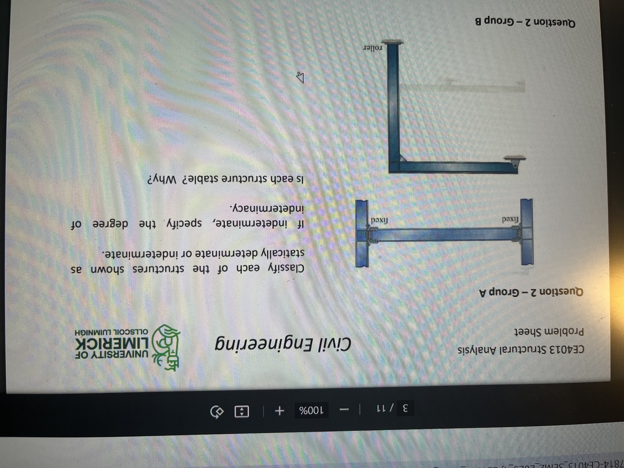 Solved CE4013 ﻿Structural AnalysisProblem SheetCivil | Chegg.com