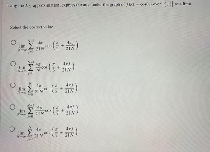 Solved Using the LN approximation, express the area under | Chegg.com