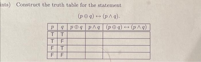 Solved Construct the truth table for the statement | Chegg.com