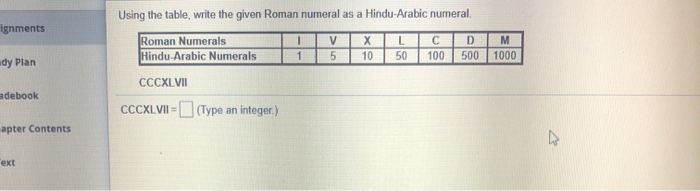 Solved ignments Using the table, write the given Roman | Chegg.com