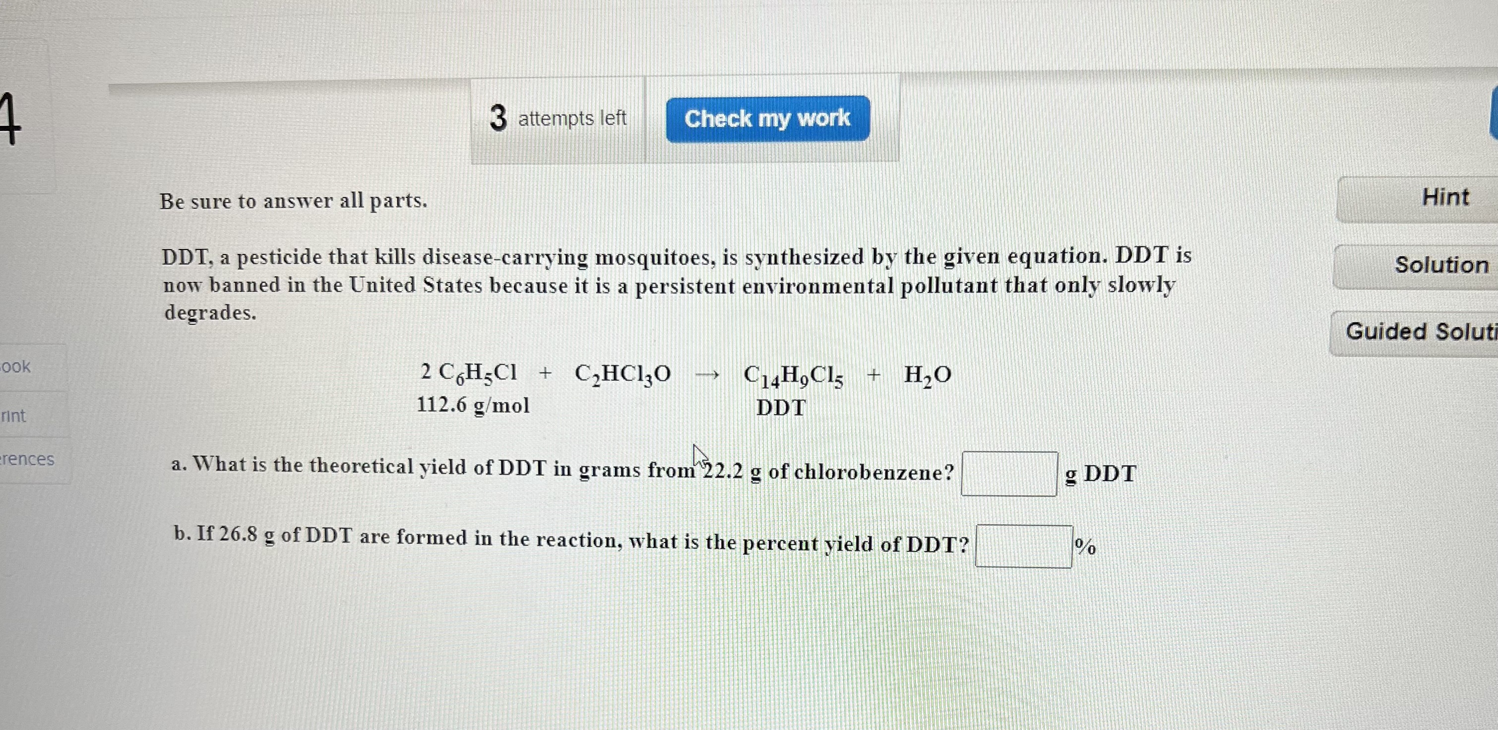 Solved Be sure to answer all parts.DDT, ﻿a pesticide that | Chegg.com