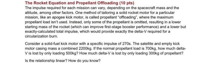 Solved The Rocket Equation and Propellant Offloading (10 | Chegg.com